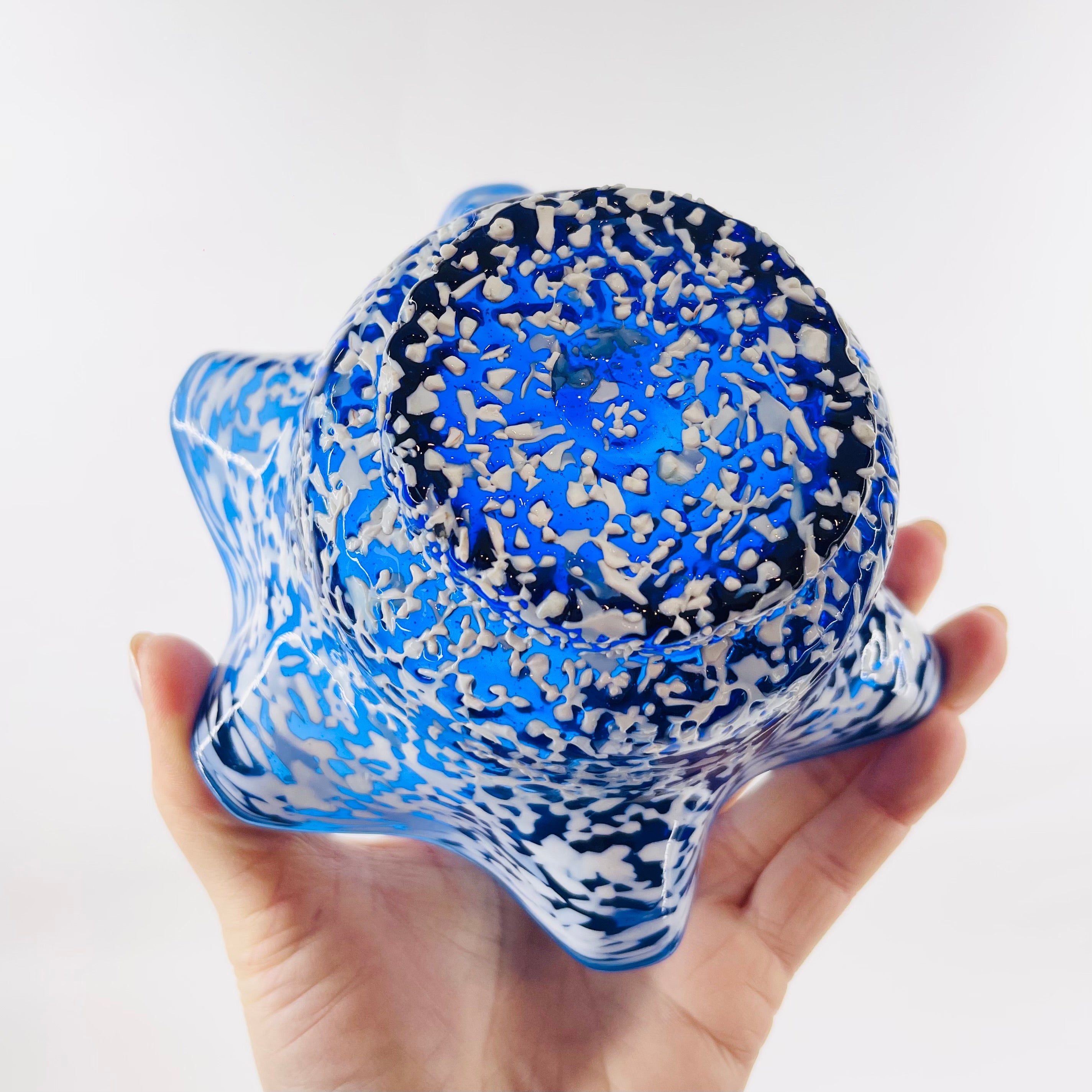 ANTIQUE VICTORIAN CASED BLUE WHITE SLAG RUFFLE MINI BOWL – GLASS ET CETERA