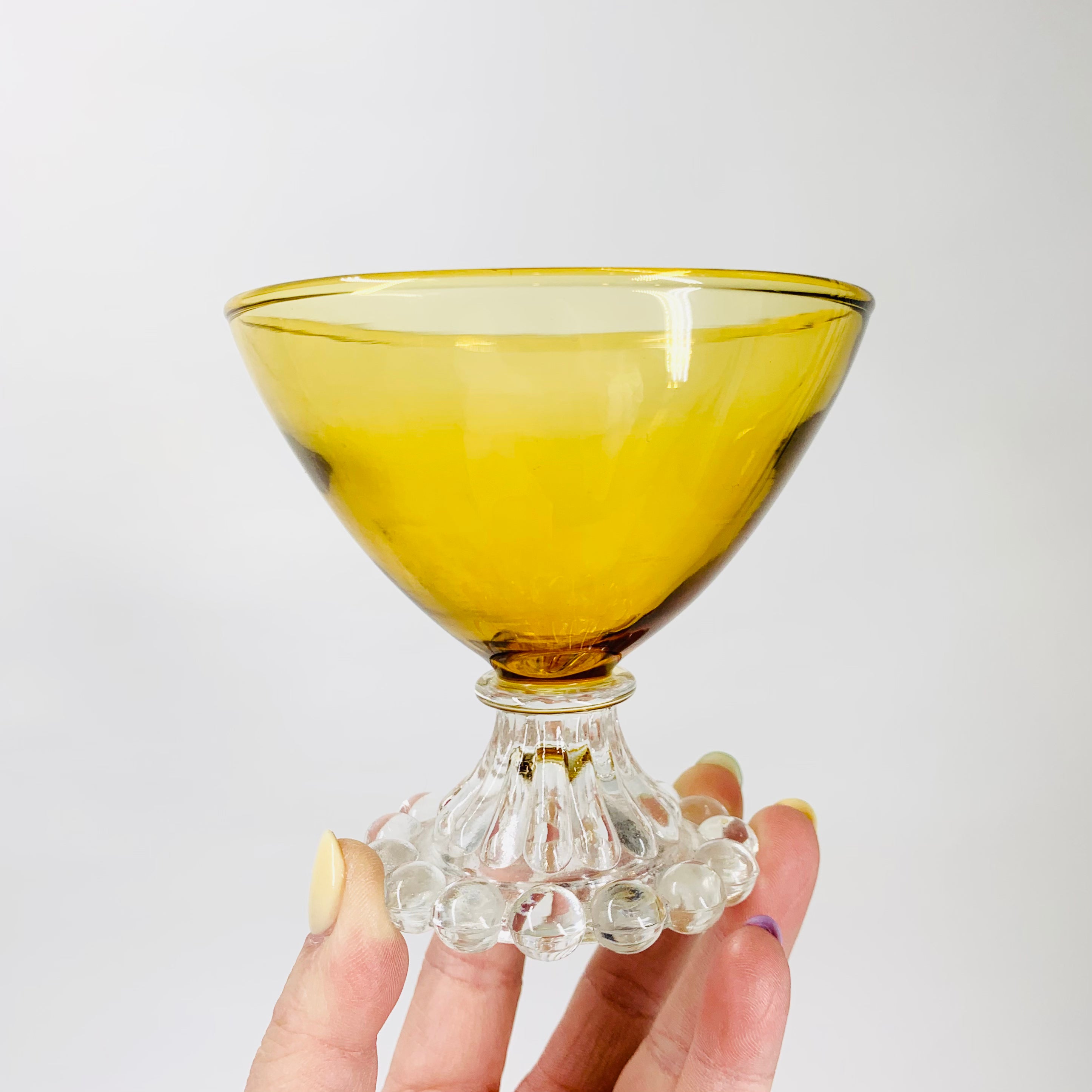 1970s AMBER BUBBLE FOOT ANCHOR HOCKING COUPE GLASSES – GLASS ET CETERA